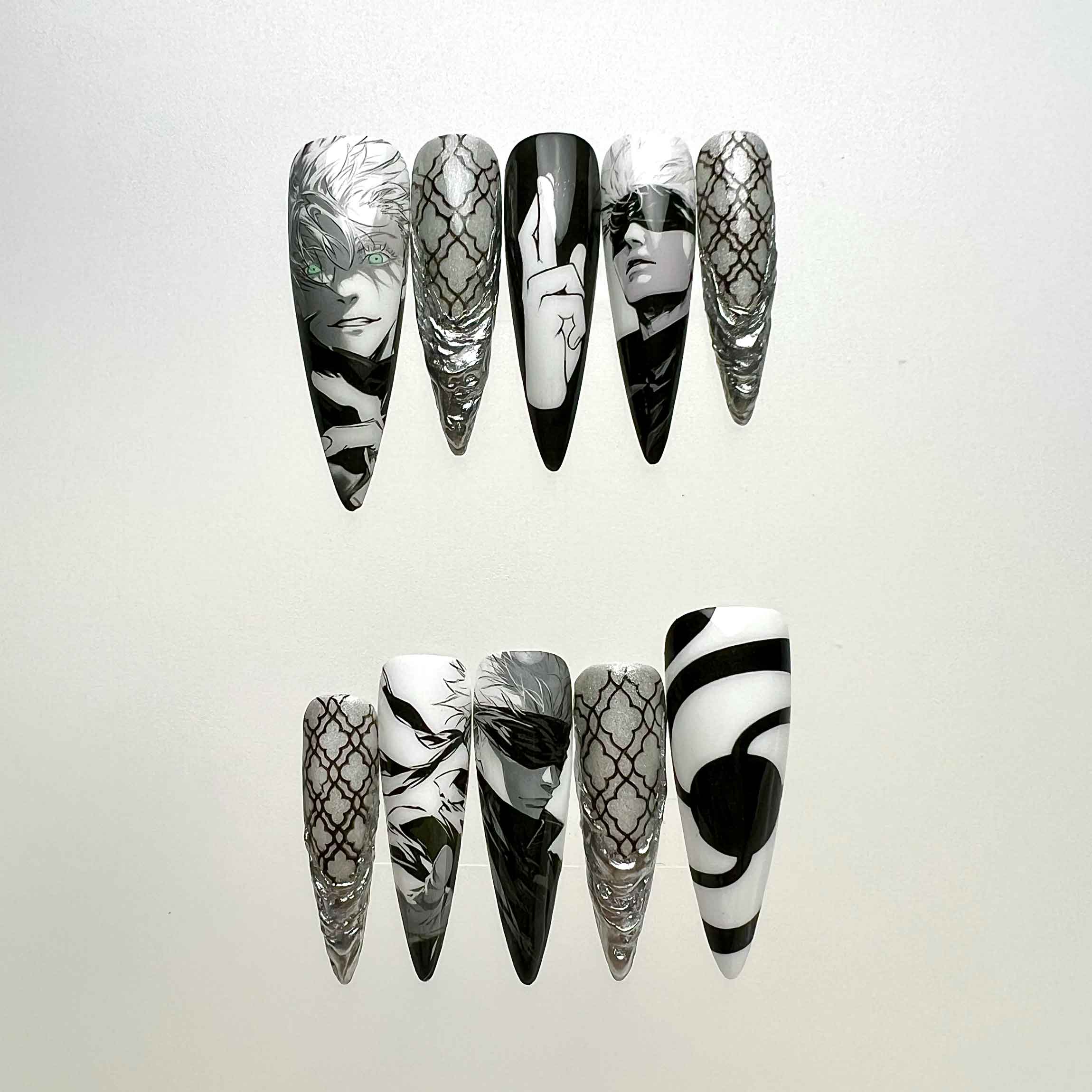 Gojo Satoru Nails – Jujutsu Kaisen Press-On Nail Set, Monochrome Infin ...